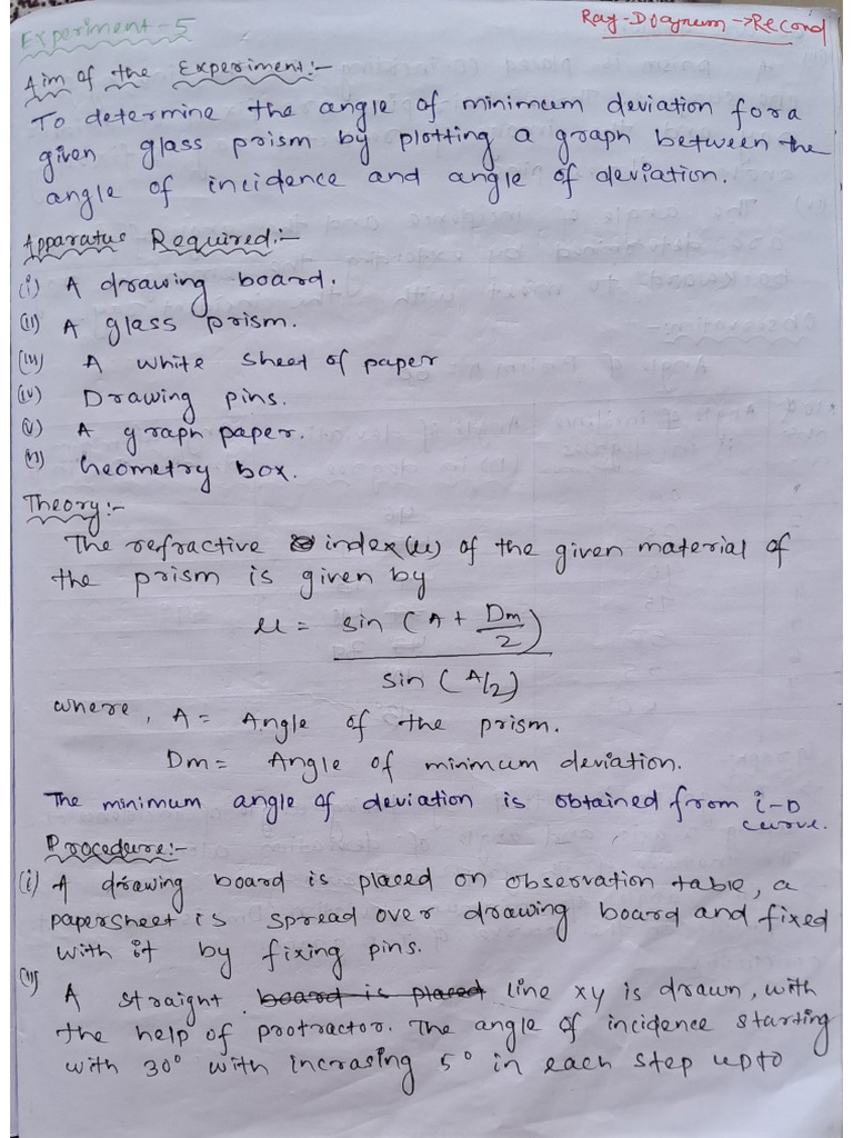 Expt-5. (To Determine The Angle of Minimum Deviation) | PDF