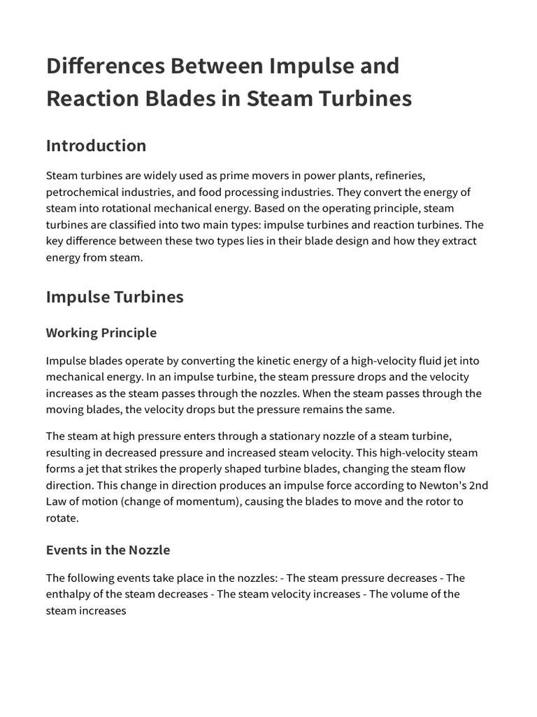 Impulse Reaction Blades Comparison | PDF | Turbine | Engines