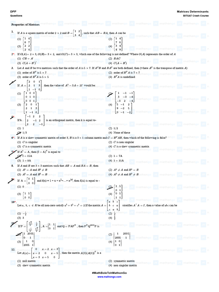 DPP Matrices & Determinants | PDF | Matrix (Mathematics) | Functional Analysis