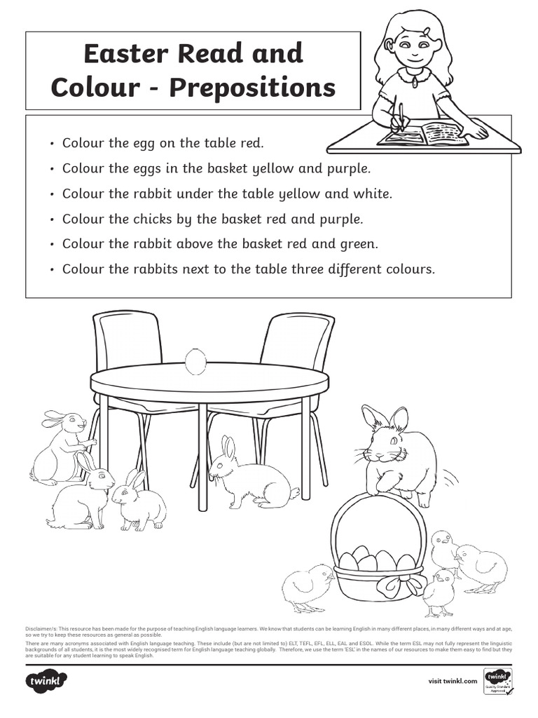 T 1674148604 Esl Easter Read and Write Prepositions Kids A1 A2 Ver 3 | PDF