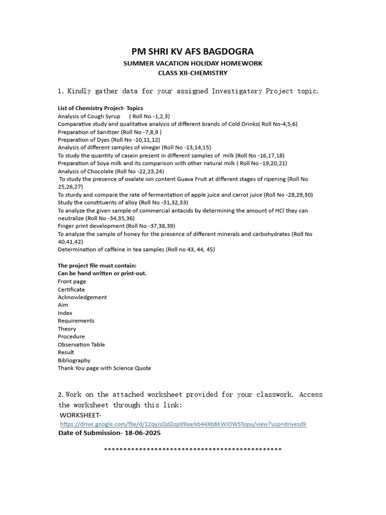 Xii Chem HHW 2025-26 | PDF