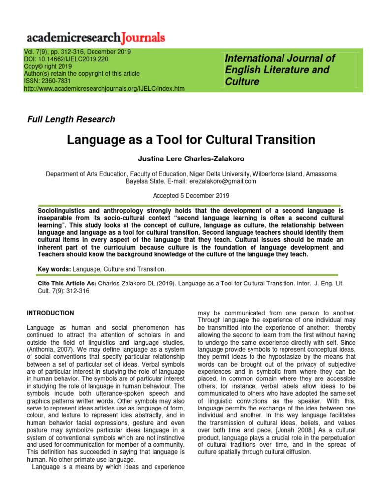 Language's Role in Cultural Transition | PDF | Communication | Knowledge