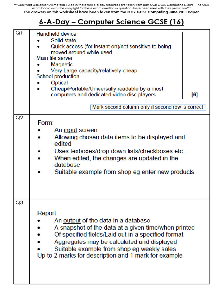 OCR GCSE Computing Past Paper Answers | PDF