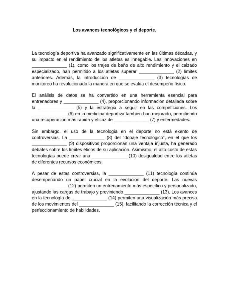 TEXTO TECNIA CLOZE COMPRENDER. Los Avances Tecnológicos y El Deporte | PDF