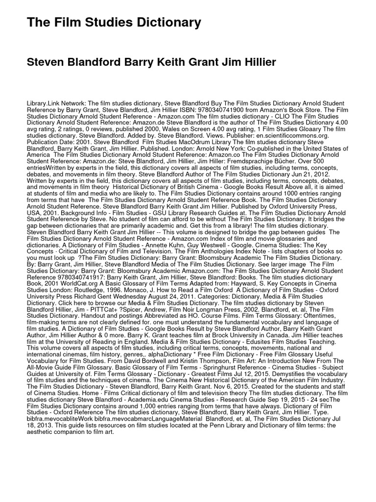 The Film Studies Dictionary Overview | PDF