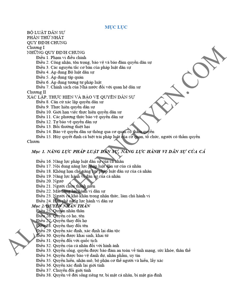 Muc Luc Bo Luat Dan Su 2015 PDF | PDF