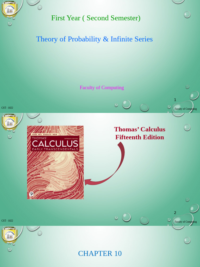 First Year (Second Semester) : Theory of Probability & Infinite Series ...