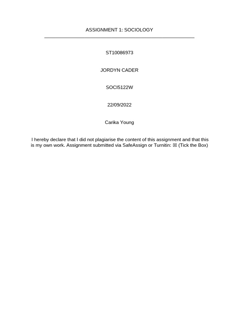 Assignemnt 1 Sociology Semester 2 | PDF | Max Weber | Social Stratification