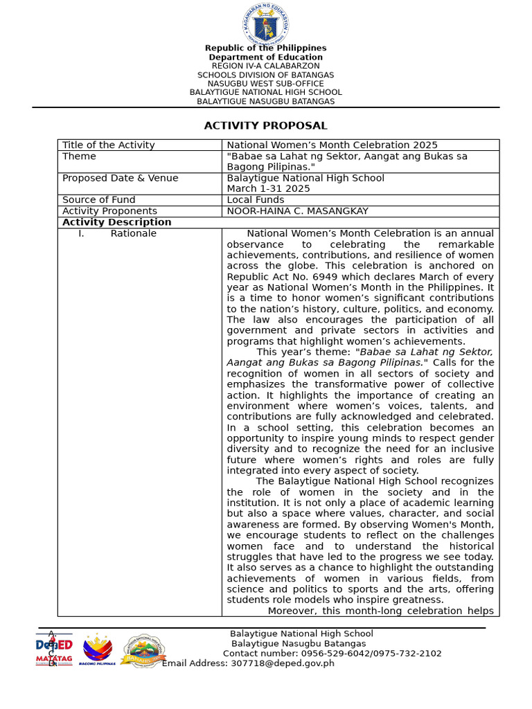 Activity Proposal Women's Montn 2025 | PDF