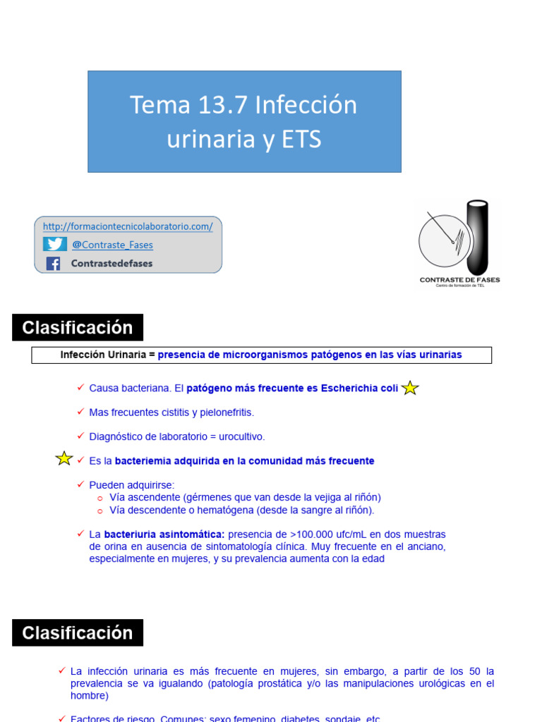 Tema 13.7 Infección Urinaria y ETS | PDF | Infección del tracto urinario | Infección transmitida ...