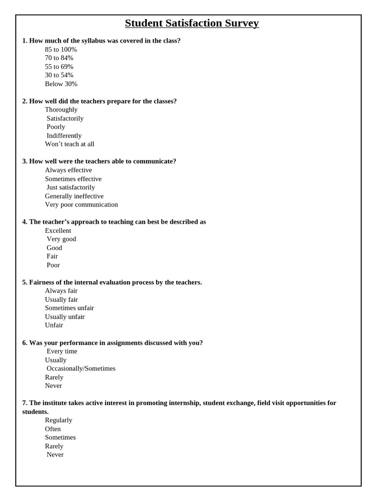 Student Satisfaction Survey Question Details | PDF | Mentorship | Teachers