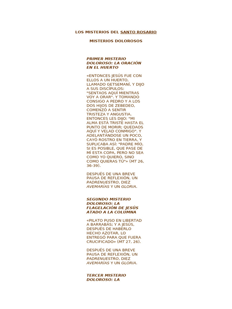 Misterios Dolorosos del Santo Rosario | PDF | María, madre de Jesús ...