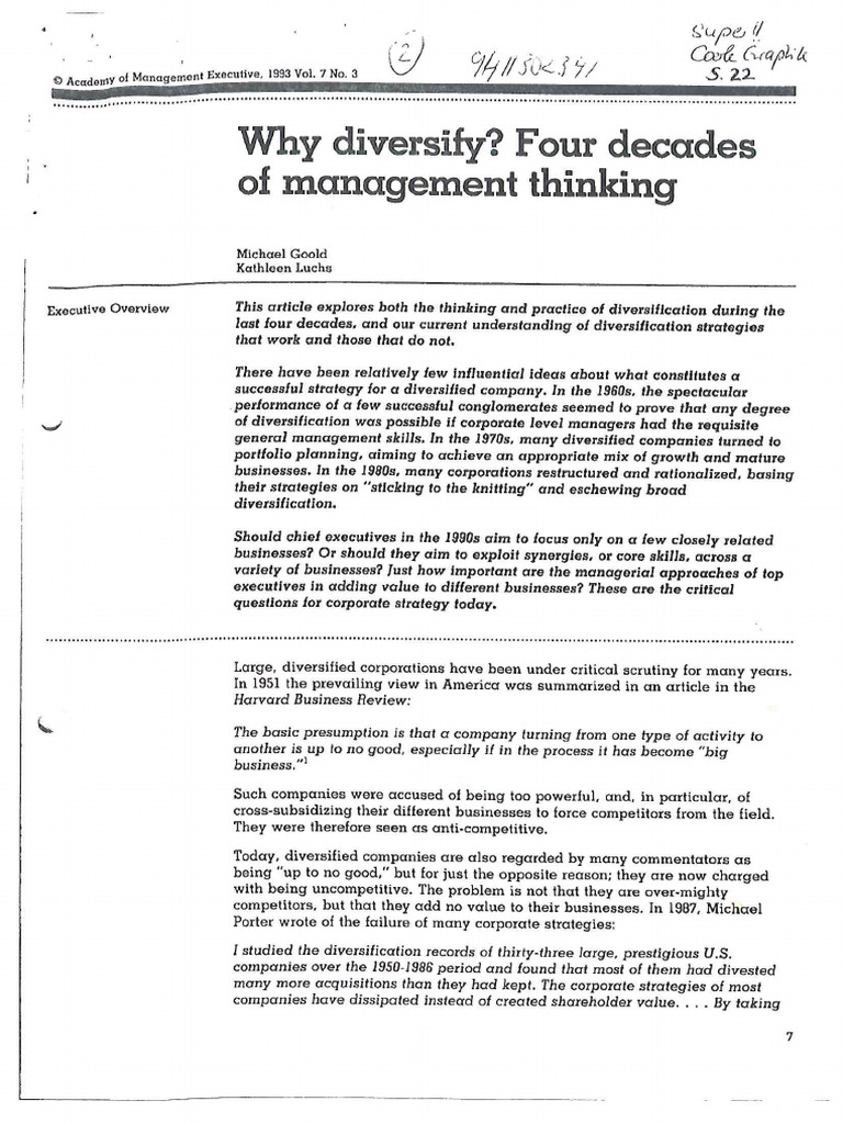 Goold M Luchs K Why Diversify Four Decad | PDF