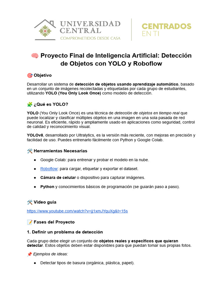 ? Proyecto Final de Inteligencia Artificial - Detección de Objetos Con YOLO y Roboflow | PDF ...