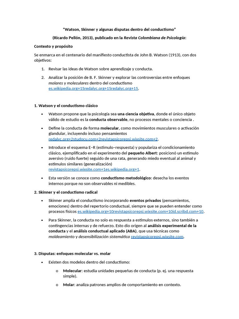 Resumen de Watson y Skinner | PDF | Behaviorismo | Comportamiento