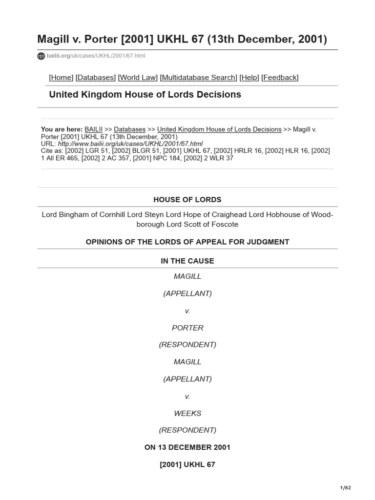Magill v. Porter 2001 UKHL 67 13th December 2001 | PDF | Conservative ...