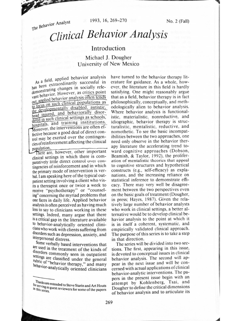 Clinical Behavior Analysis (1993) Dougher | PDF