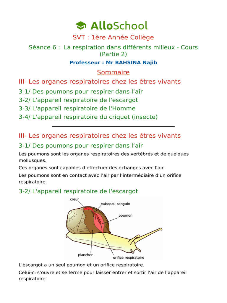 Seance 6 La Respiration Dans Differents Milieux Cours Partie 2 1 | PDF ...