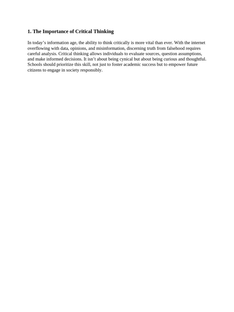 The Importance of Critical Thinking | PDF