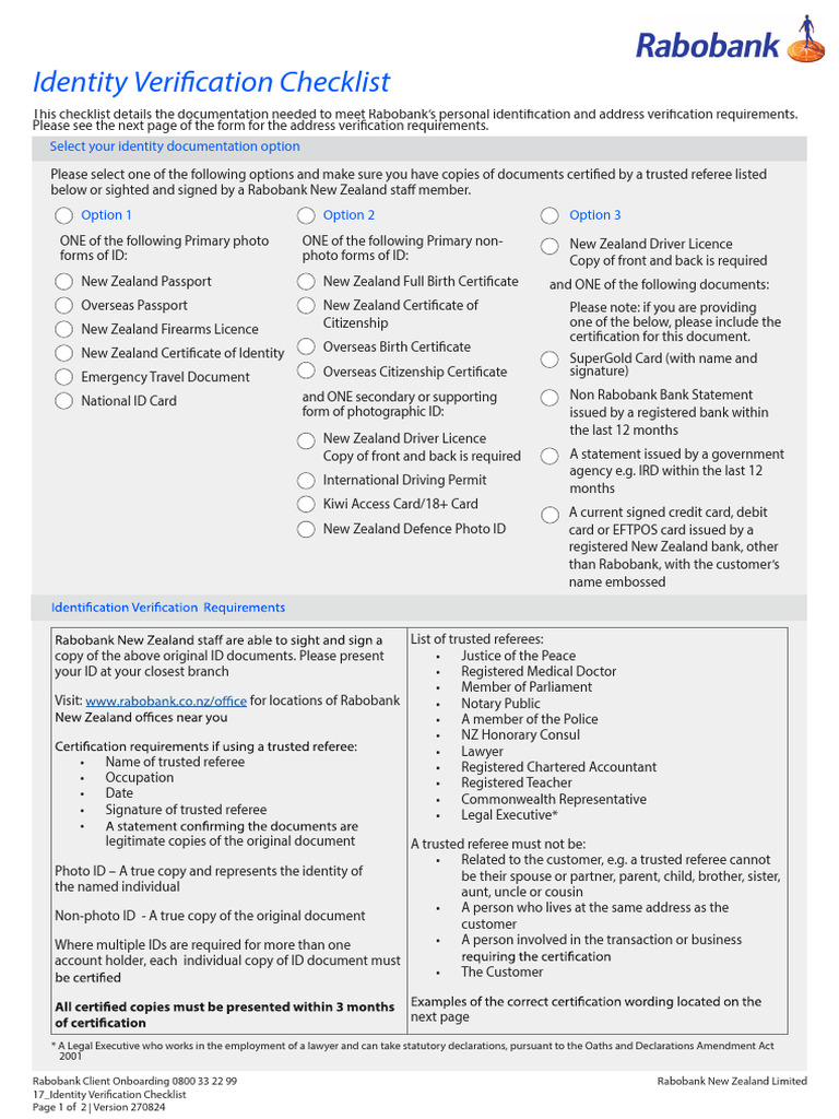 17 - Identity Verification Checklist | PDF | Identity Document | Authentication