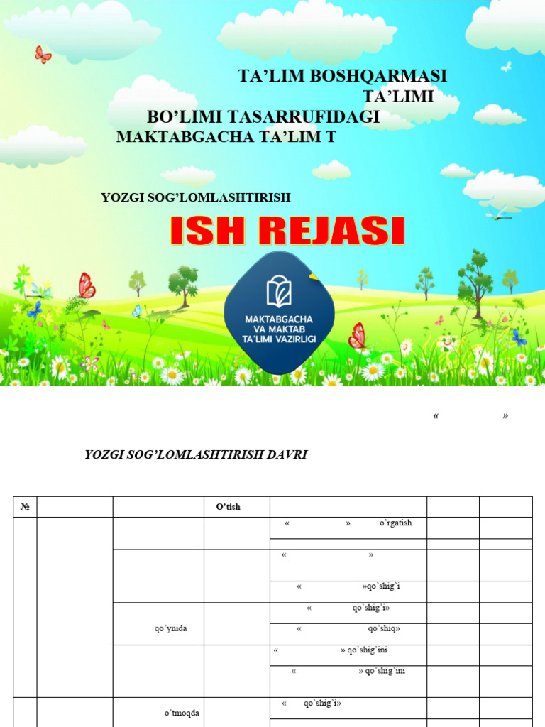 Musiqa Rahbari Ish Reja Yoz Mavsumi Uchun.. | PDF