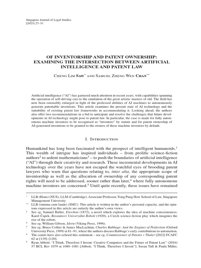 Inventorship and Patent Ownership Intersection Ai and Patent Law | PDF ...