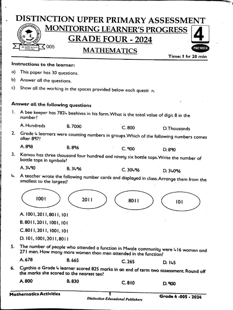 Grade 4 Exam | PDF