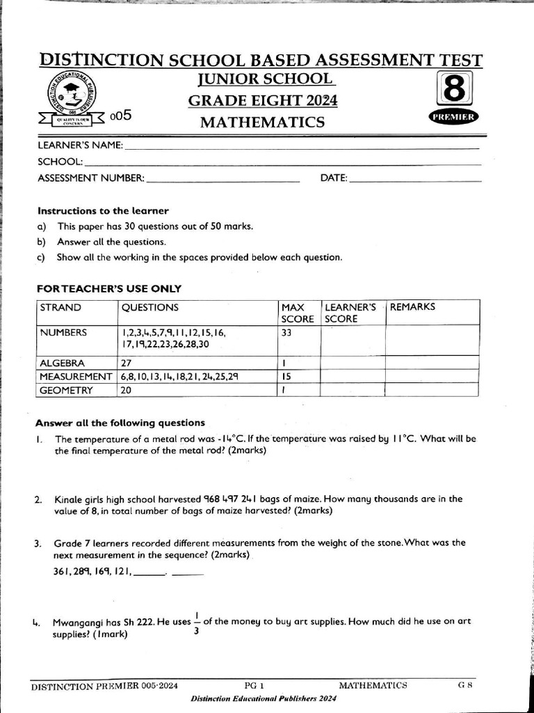 Grade 8 Exam | PDF