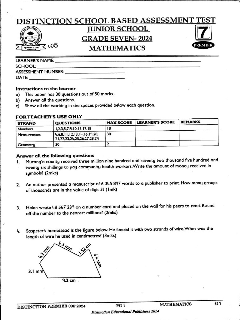 Grade 7 Exam | PDF