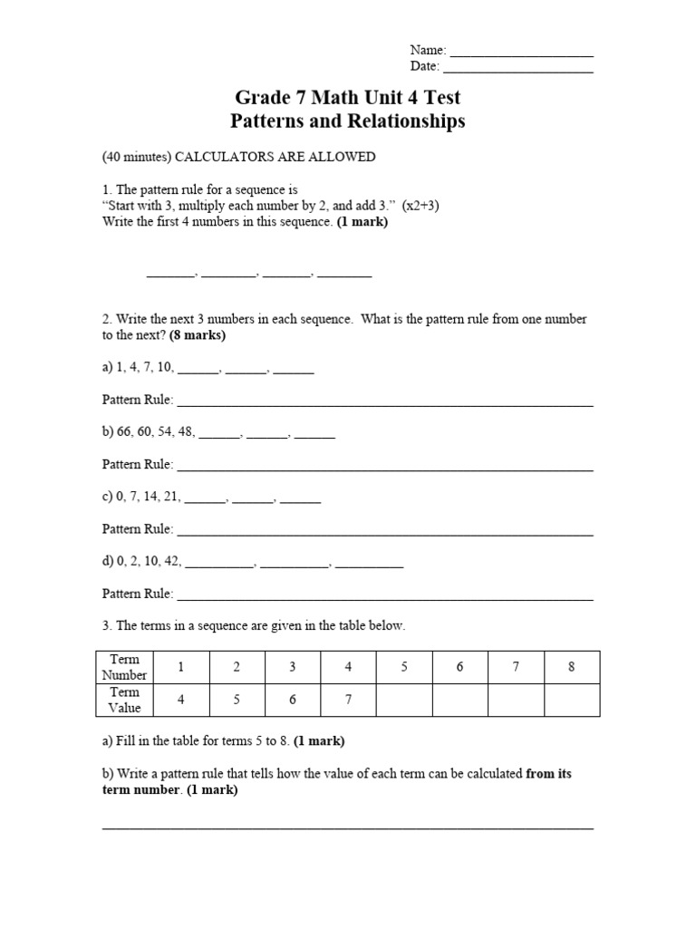 Grade 7 Math Unit 4 Test | PDF | Chess | Chess Theory