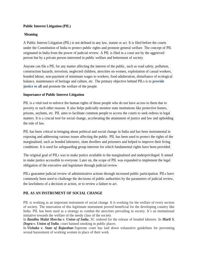 Public Interest Litigation | PDF | Labour Law | Justice