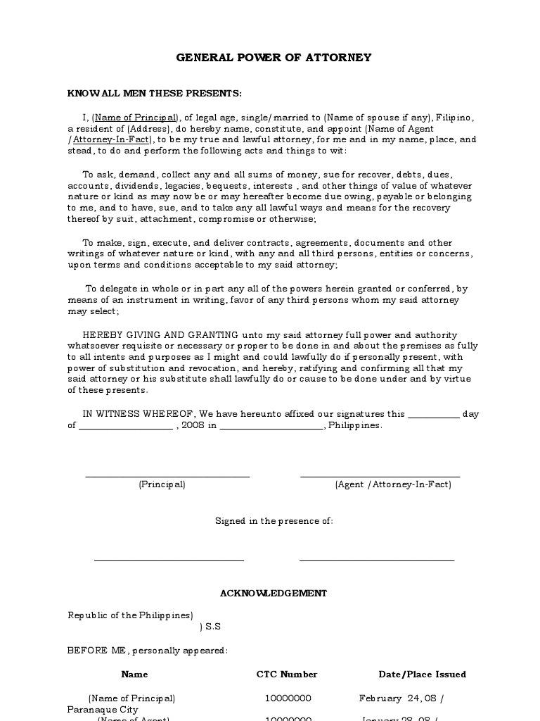 General Power of Attorney | PDF | Power Of Attorney | Civil Law (Legal ...