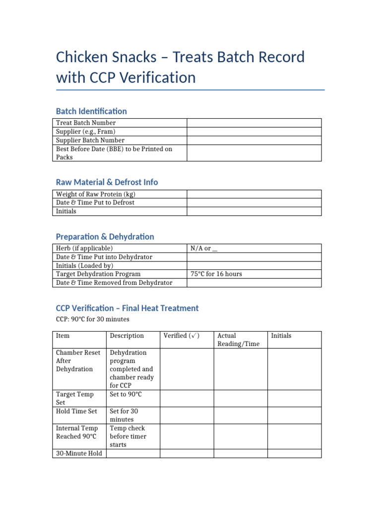 Chicken Snacks CCP Template | PDF