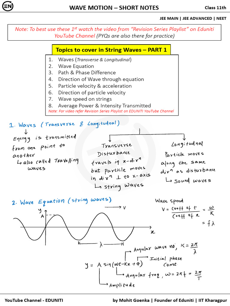 N. Wave Motion Short Notes - Eduniti | PDF | Waves | Oscillation
