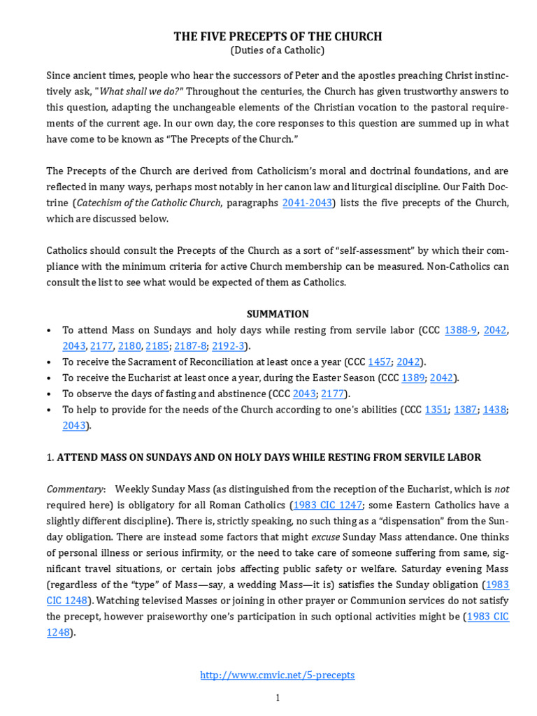 5 PRECEPTS OF THE CATHOLIC CHURCH (1) | PDF | Catholic Church | Penance