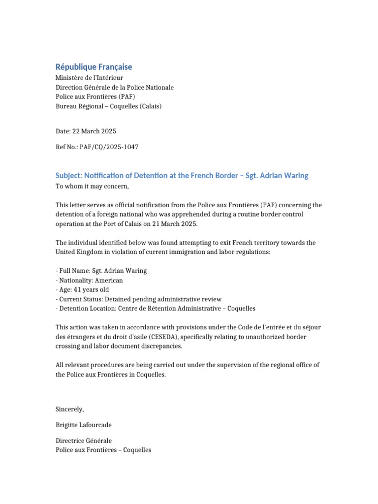 Detention Notice SGT Adrian Waring | PDF