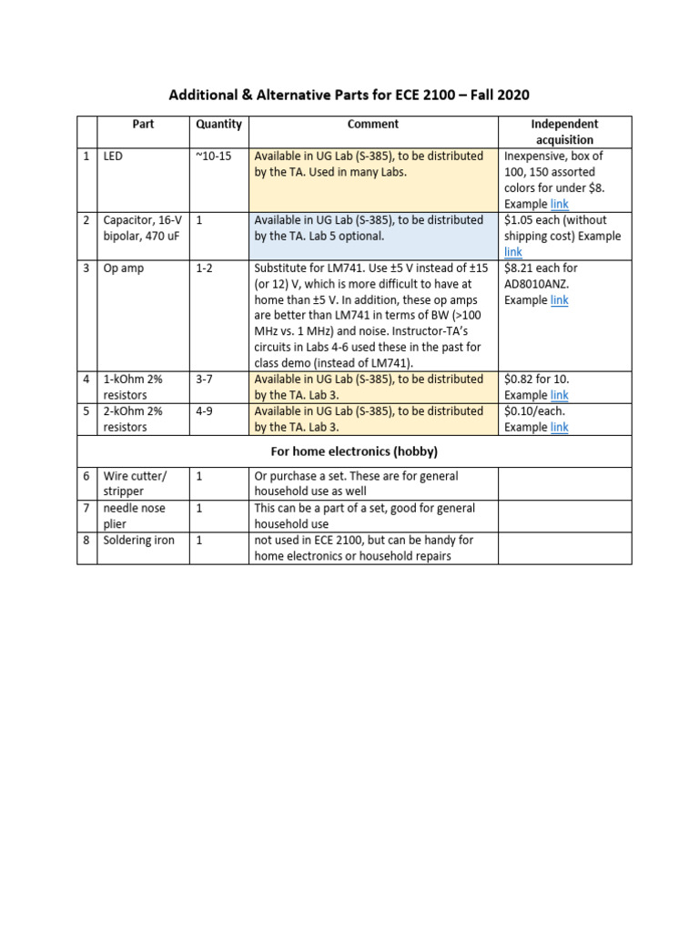 Note About Parts For Fall 2020 | PDF
