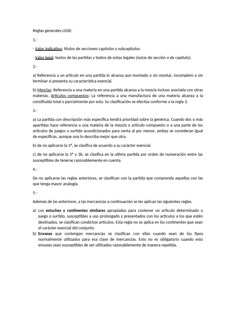 Reglas de Clasificación LIGIE | PDF