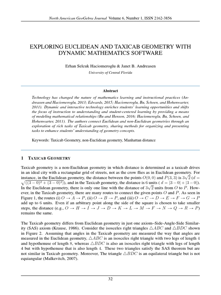 Exploring Euclidean y Taxicab Geometry With Software | PDF | Triangle | Circle