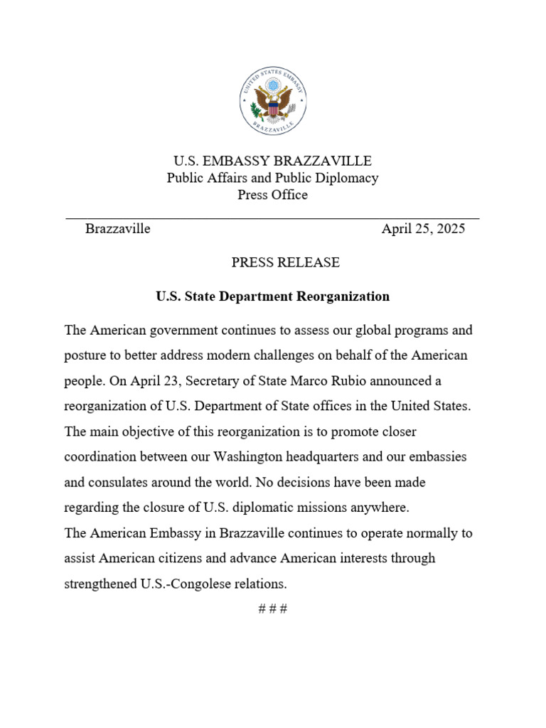 U.S. State Department Reorganization Update | PDF