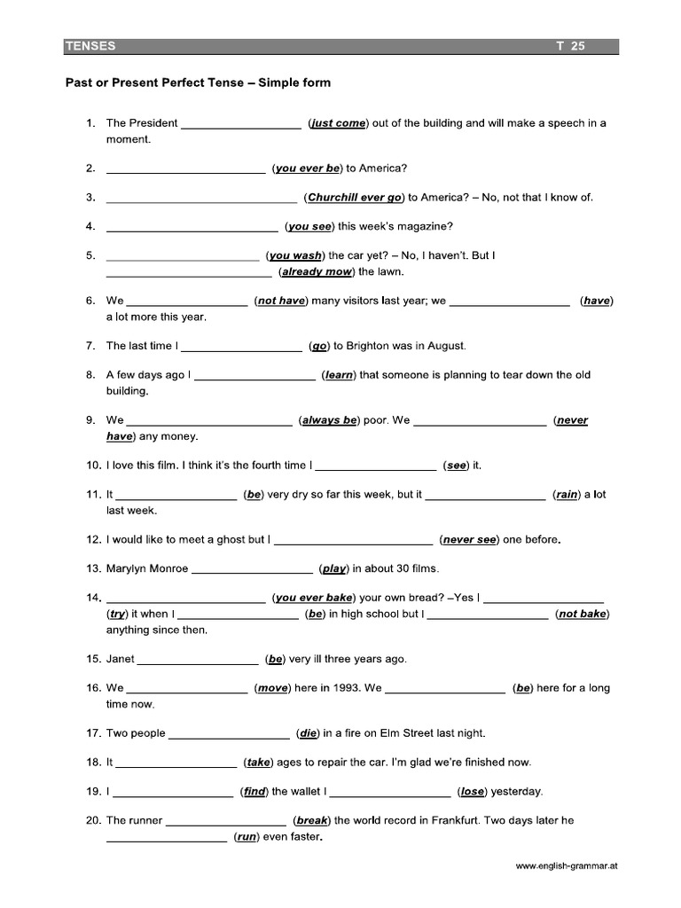 Past Vs Present Perfect 1 | PDF