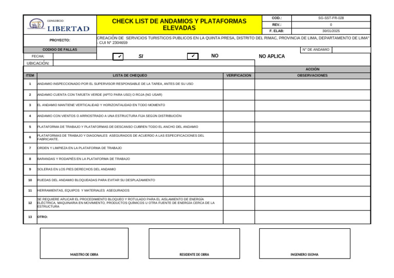 SG SST FR 028 Check List Andamios | PDF