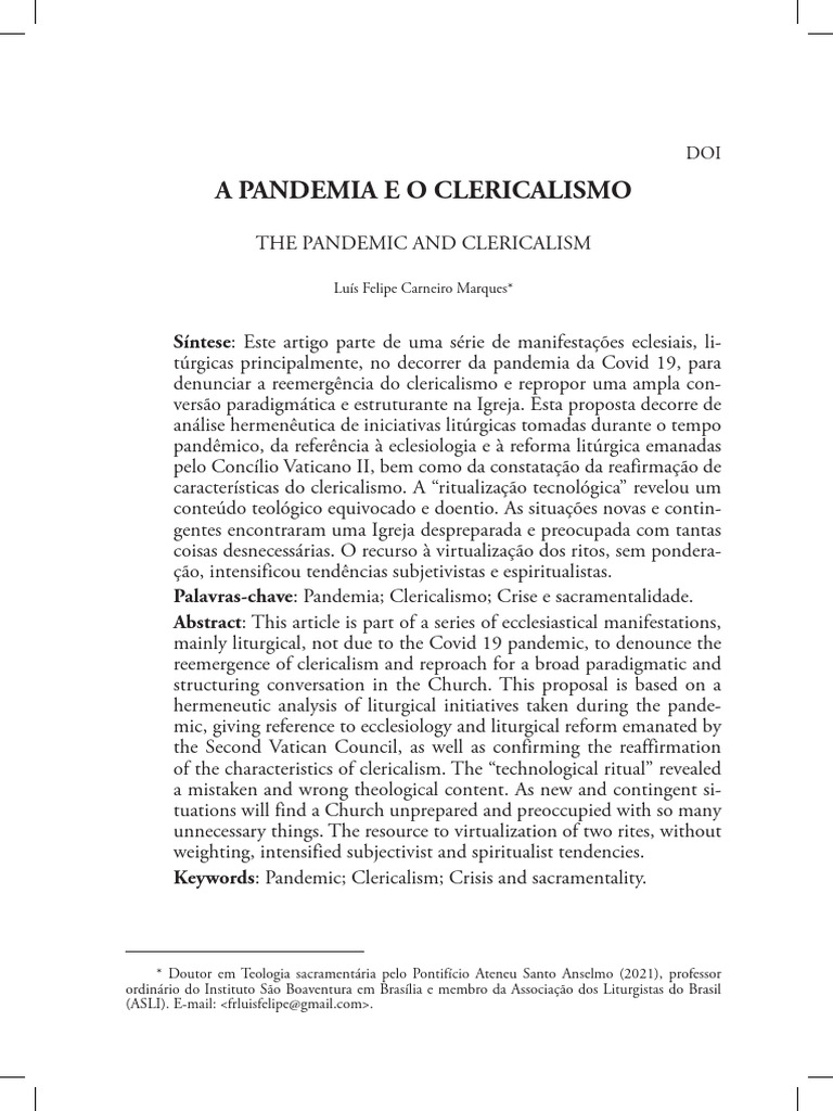 Clericalismo e Liturgia na Pandemia | PDF | Eucaristia | Liturgia