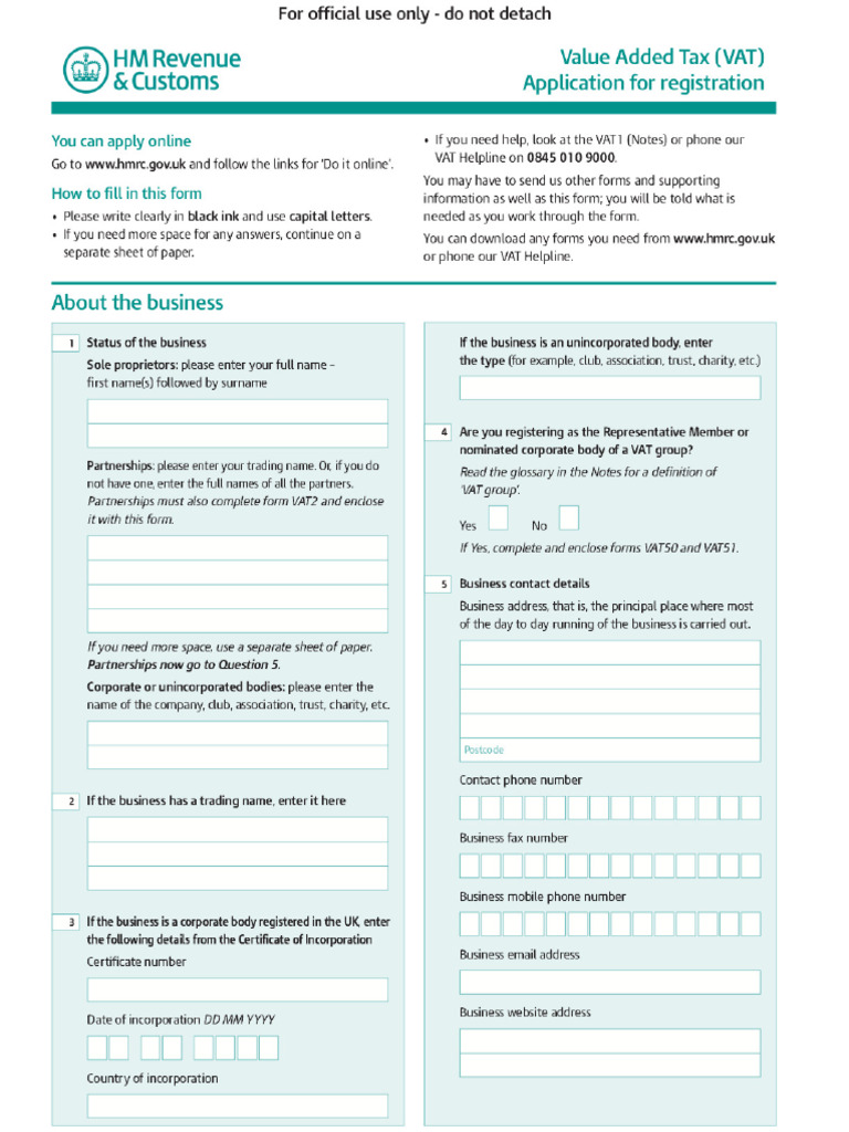 Vat1 Application For Registration Vat1 | PDF