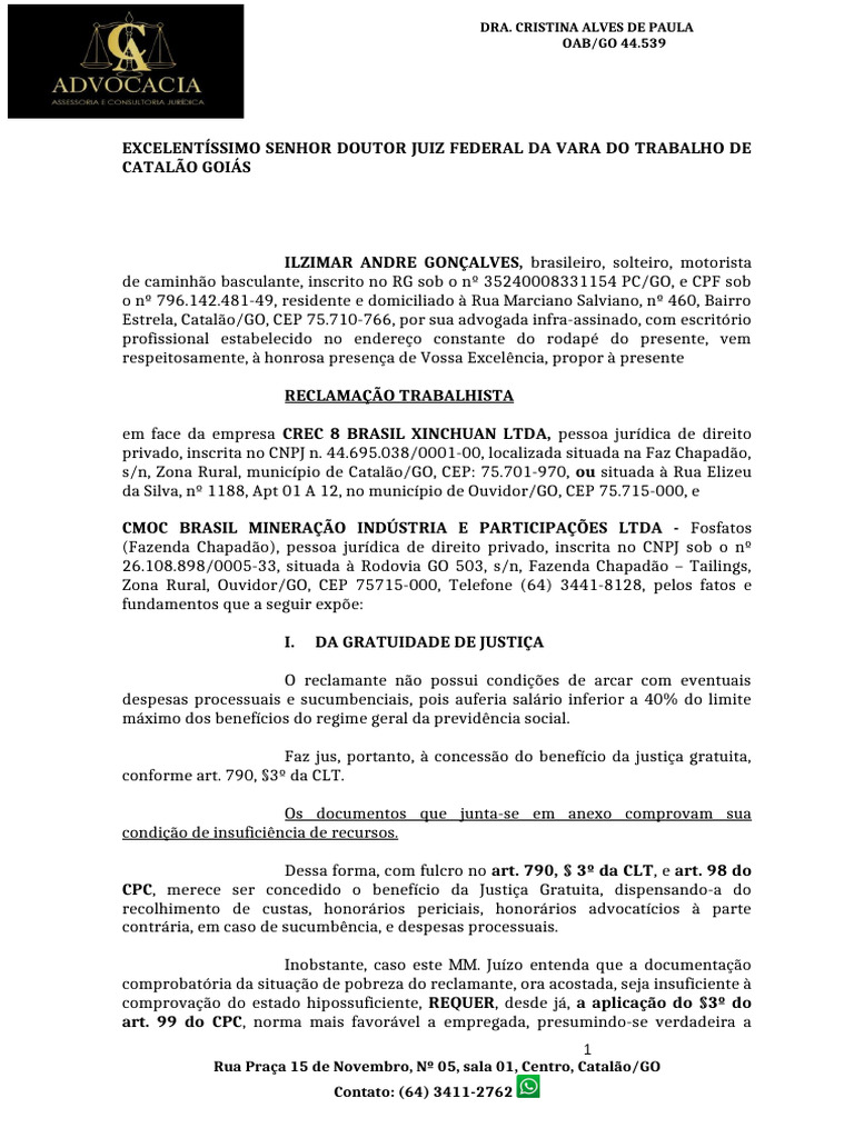 Reclamação Trabalhista contra CREC 8 Brasil | PDF | Terceirização ...