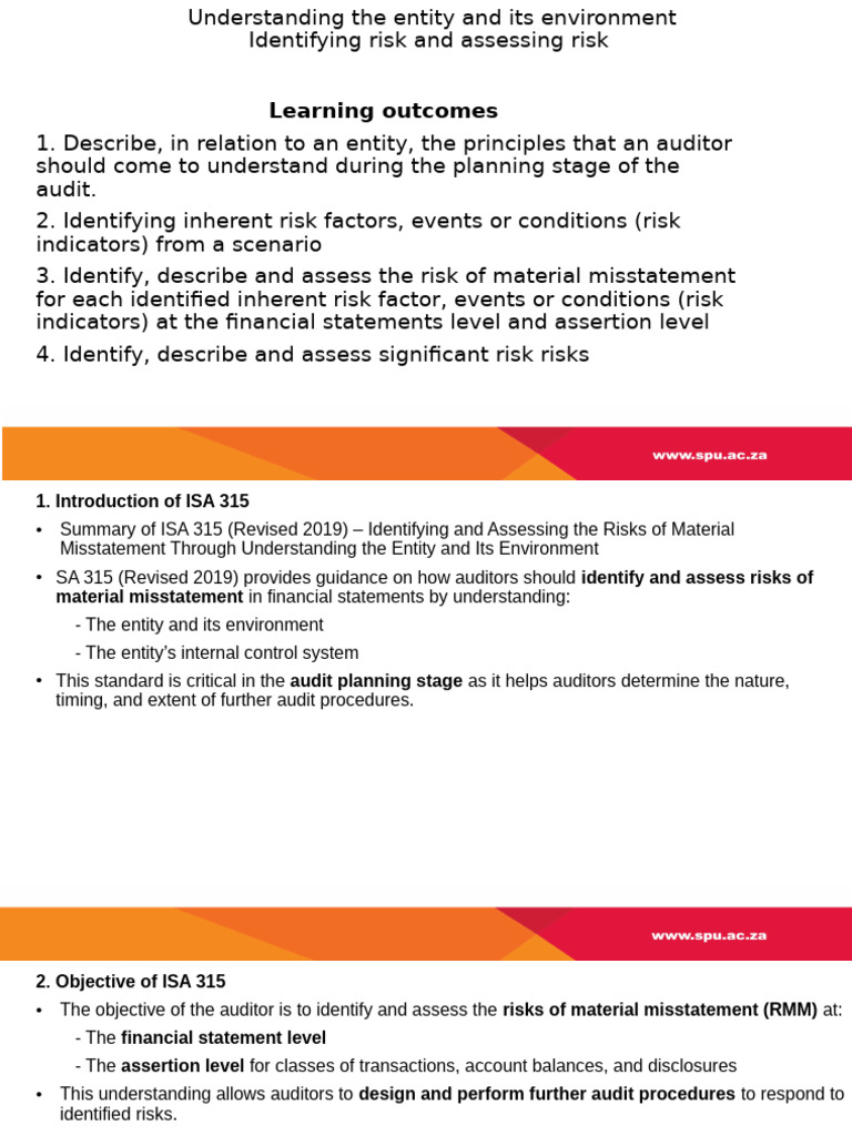 Understanding The Entity and Its Environment and Risk Assessment, Thursday 06 March 2025 | PDF ...