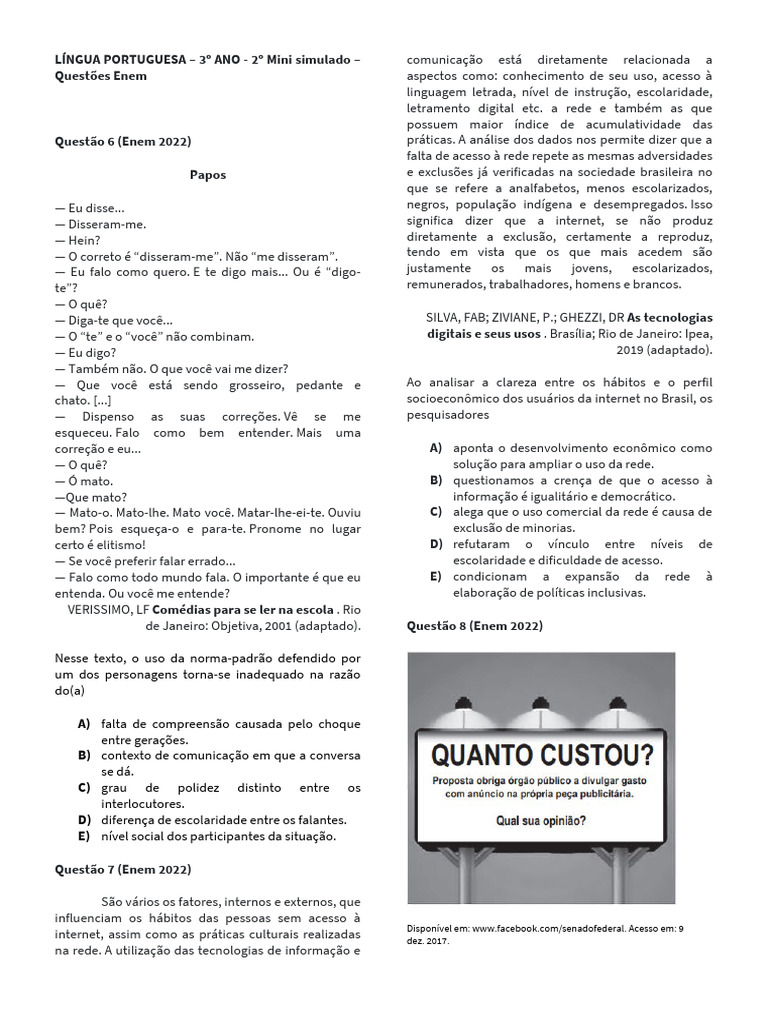 2º Mini Simulado Enem (2022) | PDF | Palavra | Internet