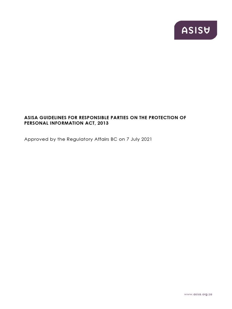 Asisa Guidelines On Popia | PDF | Consent | Insurance