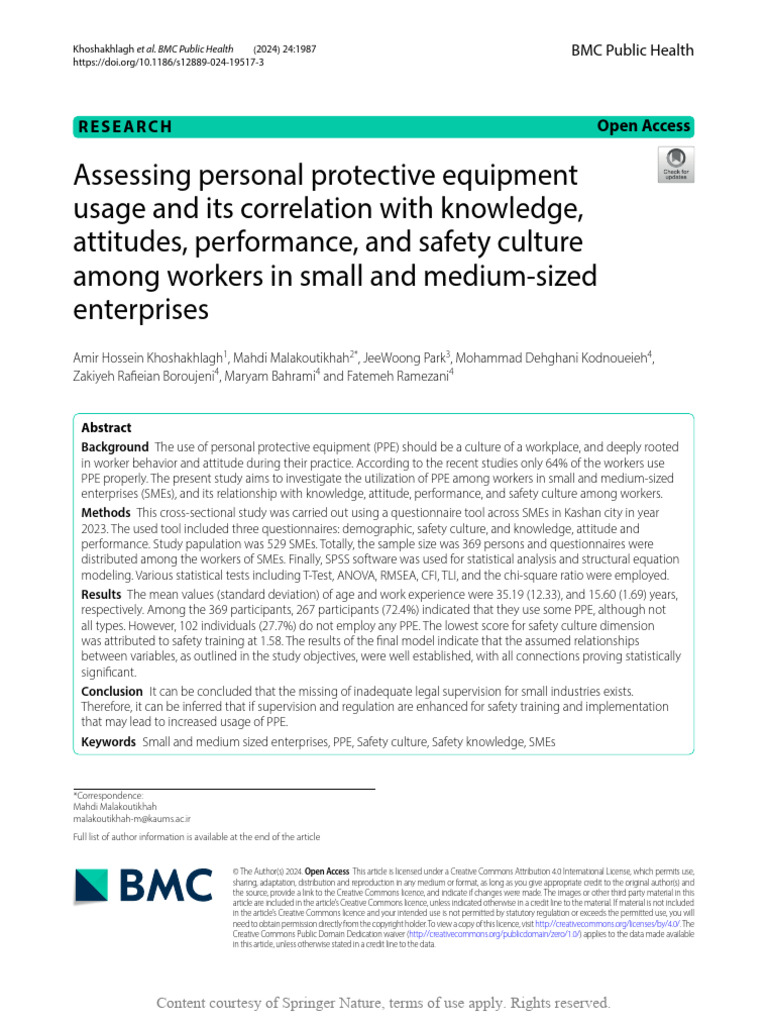 Assessing Personal Protective Equipment Usage and | PDF | Creative Commons License | Personal ...