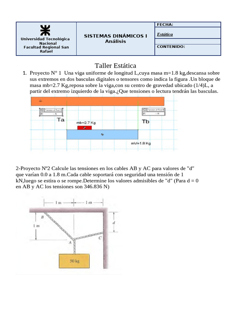 2c-Proyectos de Estática 2025 | PDF | Fuerza | Tensión (Física)
